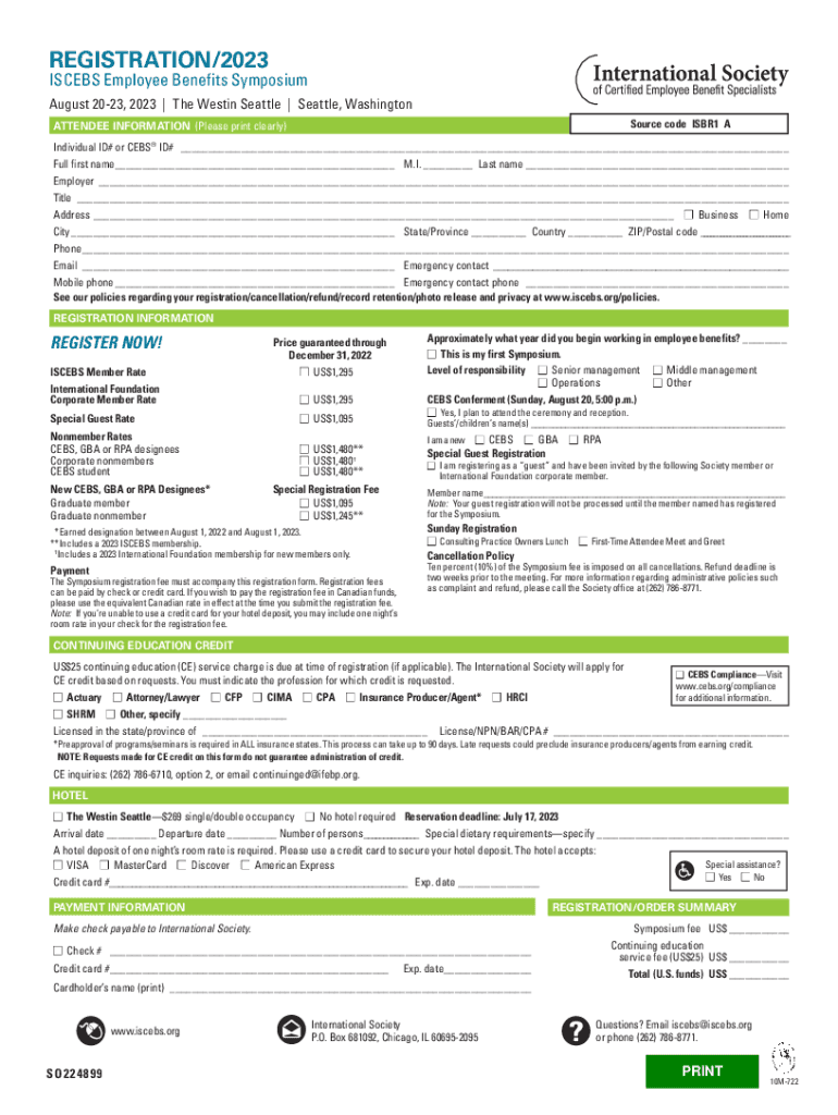 Fillable Online 42nd Annual ISCEBS Employee Benefits Symposium Fax ...