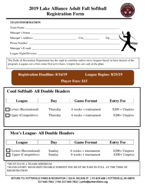 Fillable Online Adult Sports League Registration Form Fax Email Print ...