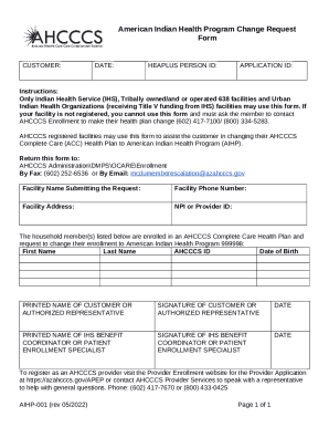 American Indian Health Program Change Request Doc Template | pdfFiller