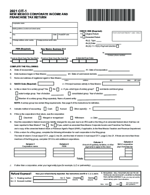 Fillable Online Instructions for Form CIT-1 Corporate Income and ...
