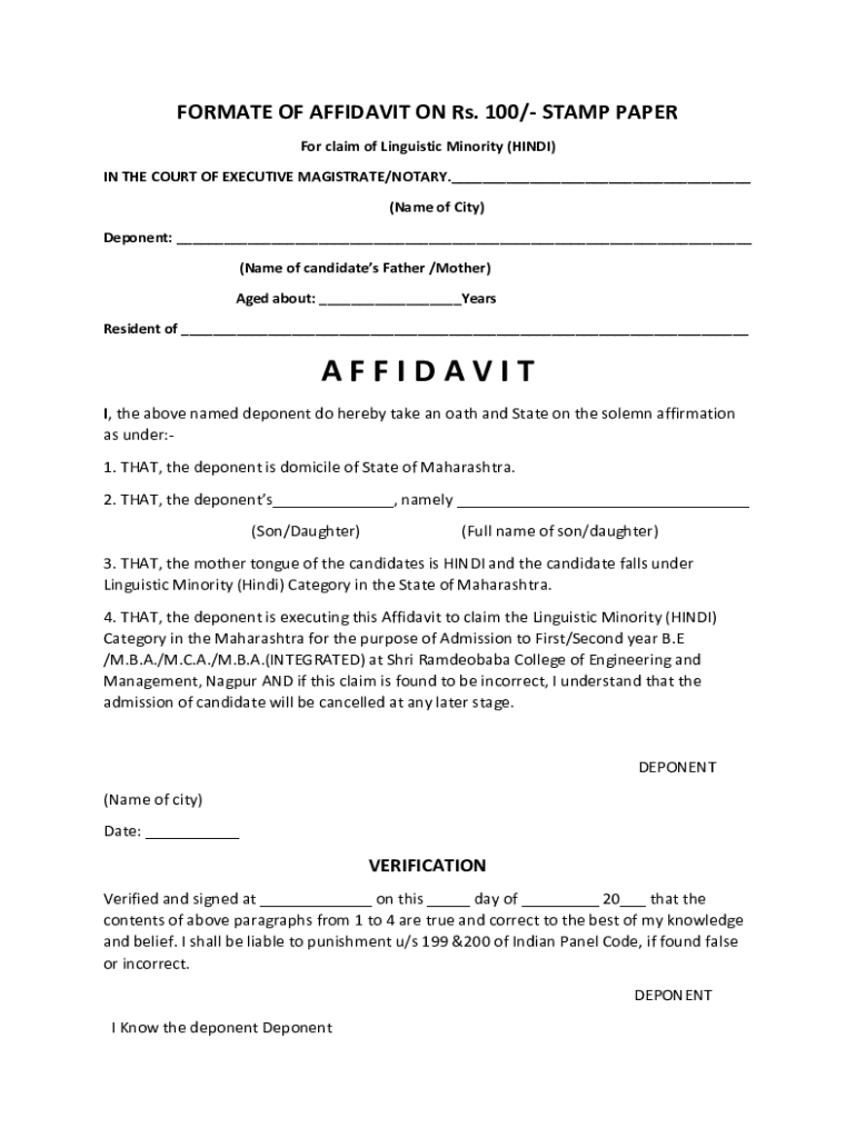 Fillable Online Linguistic Minority Affidavit Format - Fill Online, Printable, ... Fax Email ...