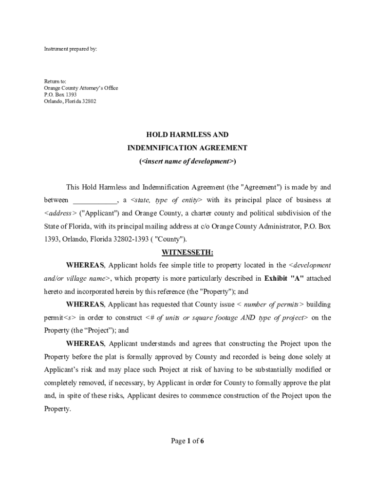 Fillable Online HOLD HARMLESS AND INDEMNIFICATION AGREEMENT Fax Email ...