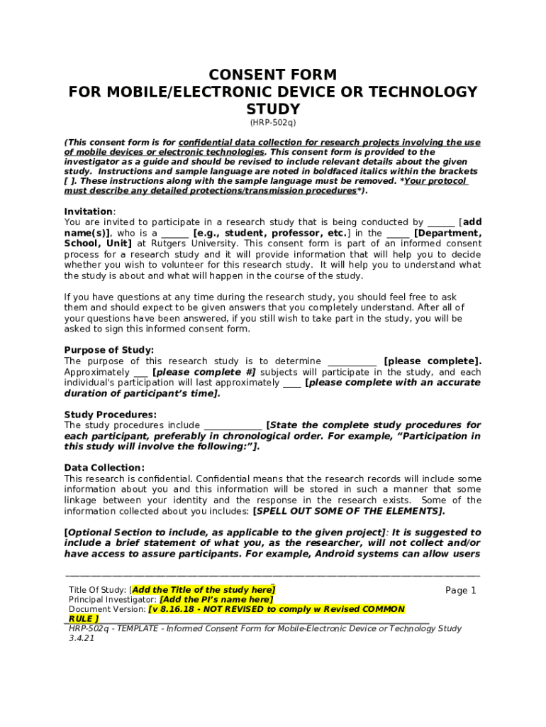 consent for mobile/electronic device or technology study - research ...