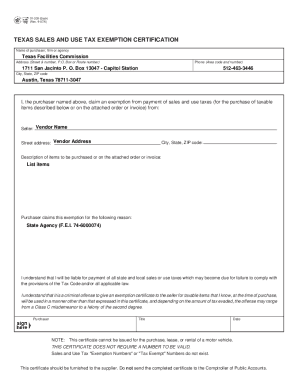 Fillable Online Printable Texas Sales Tax Exemption Certificates Fax ...