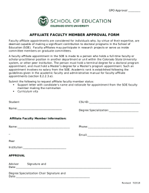 affiliate faculty member approval Doc Template | pdfFiller