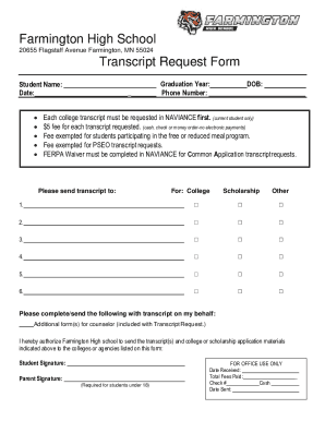 Fillable Online Farmington High School Transcript Request Form Fax ...