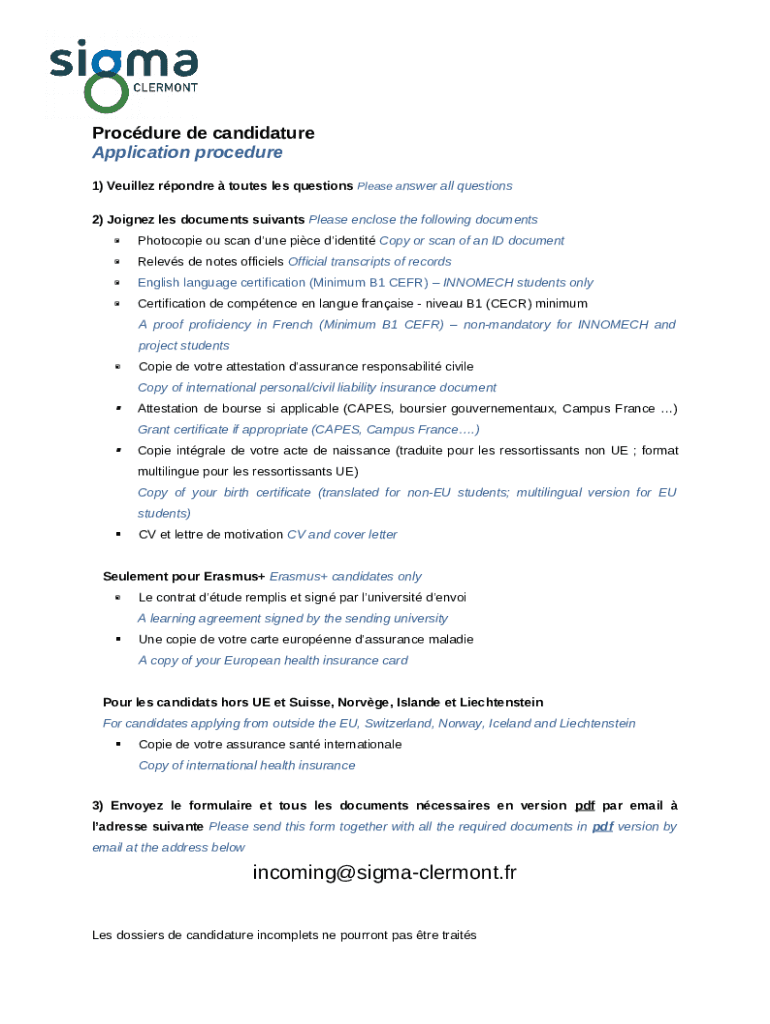 Procdure de candidature Application procedure Doc Template | pdfFiller