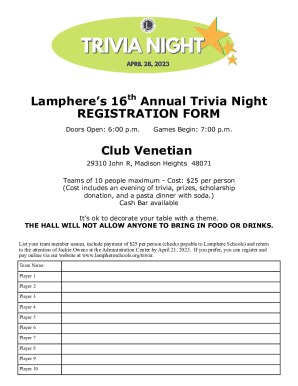 Fillable Online Trivia Night Sign Up Form Template Fax Email Print ...