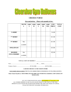 Fillable Online Gym uniform order form Fax Email Print - pdfFiller