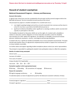 Fillable Online NAPLAN record of studen exemption form Fax Email Print ...
