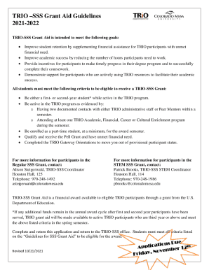 Fillable Online TRIO SSS Grant Aid Guidelines Fax Email Print - pdfFiller