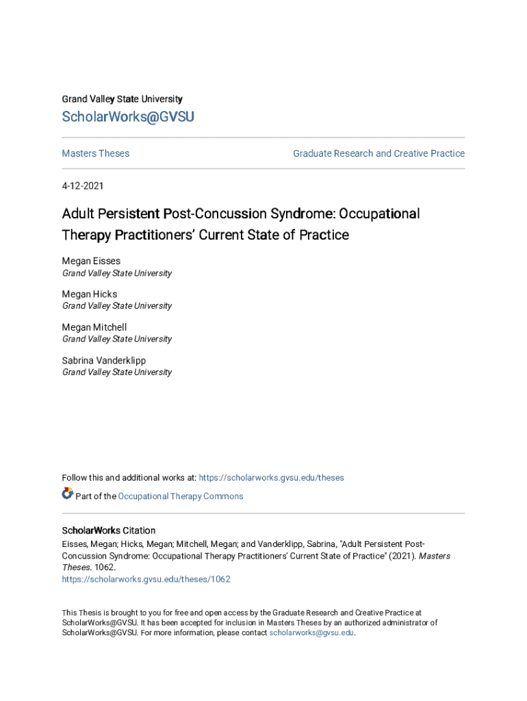 Fillable Online Adult Persistent Post Concussion Syndrome Occupational Fillable Online Adult Persistent Post Concussion Syndrome Occupational