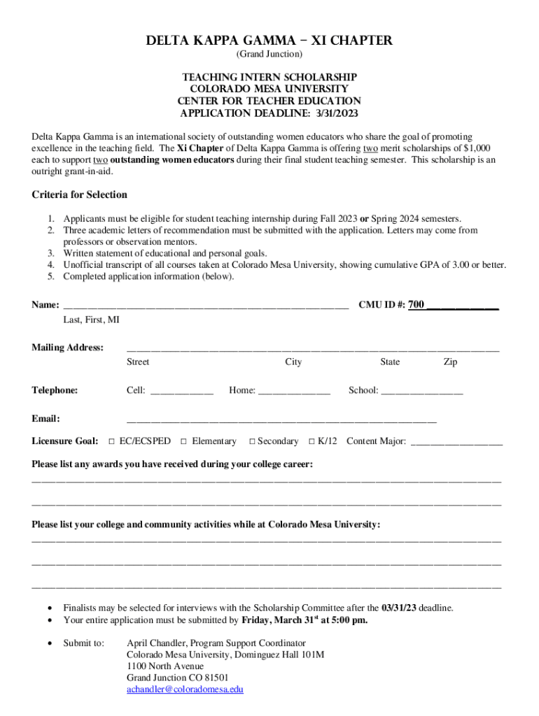 Fillable Online Colorado Mesa University Delta Kappa Gamma XI Chapter ... Fax Email Print ...