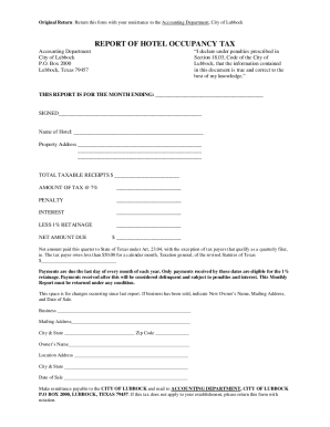 Fillable Online Hotel Occupancy Tax Form - City of Lubbock - Fax Email ...
