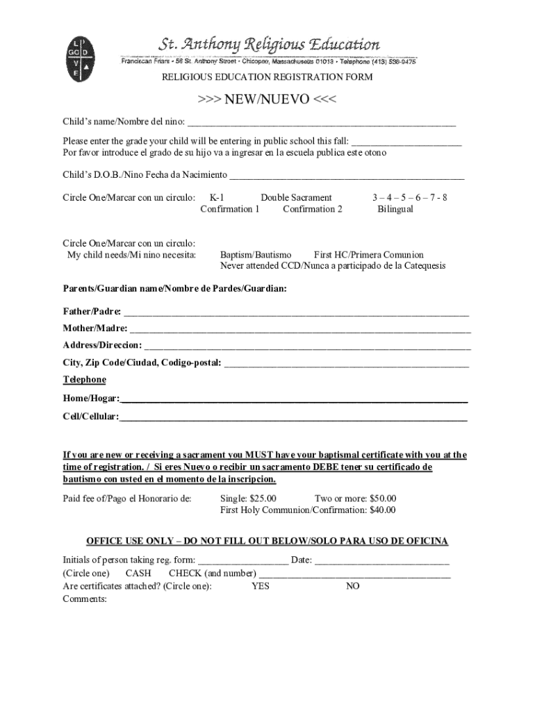 Fillable Online RELIGIOUS EDUCATION REGISTRATION FORM-new.docx Fax ...