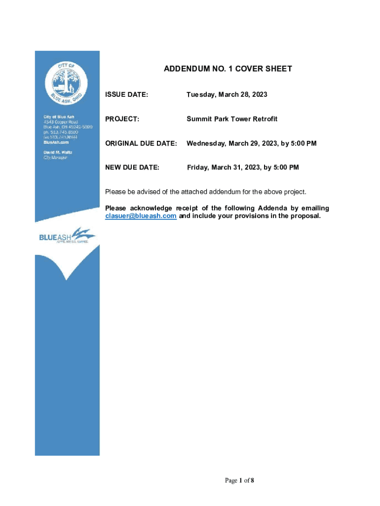 Fillable Online Addendum 1 - Blue Ash Summit Park Tower Retrofit.docx Fax Email Print - pdfFiller