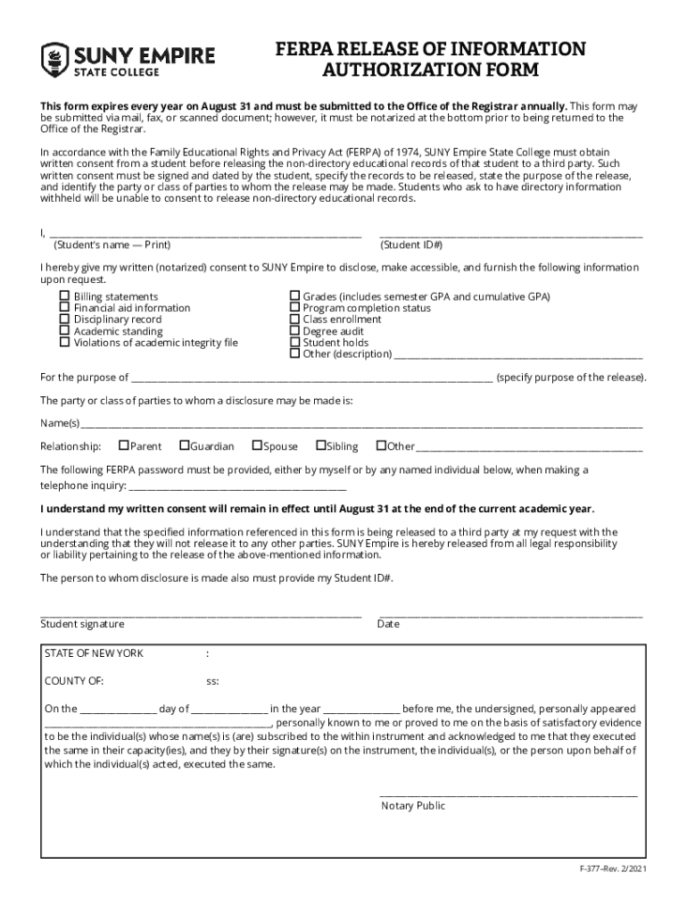 Fillable Online FERPA Authorization Form - Birmingham Fax Email Print - pdfFiller