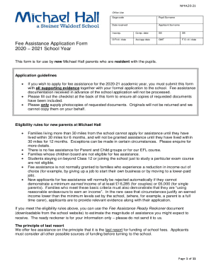 Fillable Online michaelhall co Fee Assistance Application Form 20202021 ...