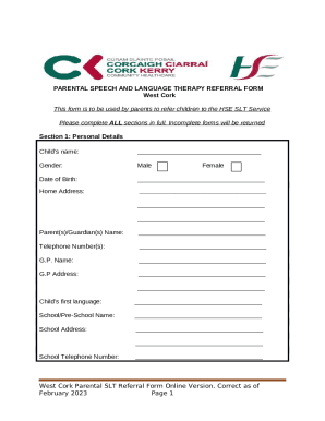 parental speech and language therapy referral Doc Template | pdfFiller