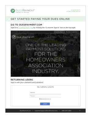 Fillable Online GET STARTED PAYING YOUR DUES ONLINE Fax Email Print - pdfFiller