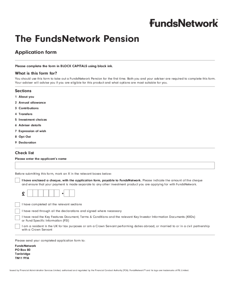 Fillable Online The FundsNetwork Pension Small pots form Fax Email ...