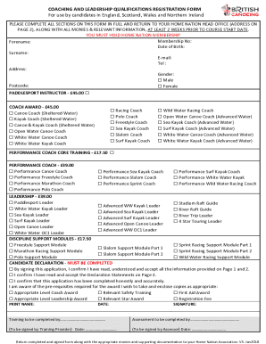 Fillable Online coaching and leadership qualifications registration ...