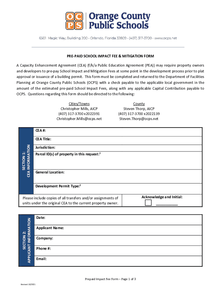 Fillable Online pre-paid school impact fee & mitigation form Fax Email ...