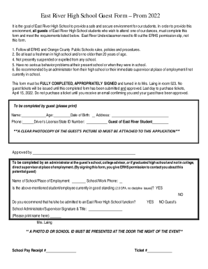 Fillable Online East River High School Guest Form Prom 2022 Fax Email ...