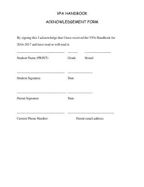 Fillable Online vpa handbook - acknowledgement form Fax Email Print ...