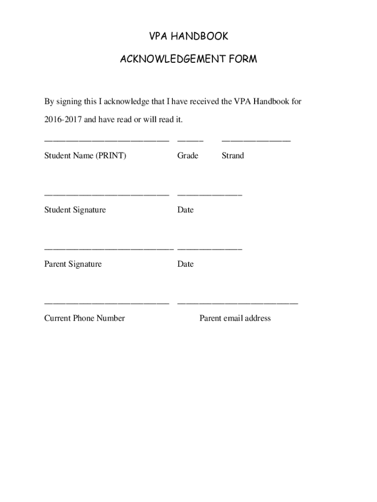 Fillable Online vpa handbook - acknowledgement form Fax Email Print ...