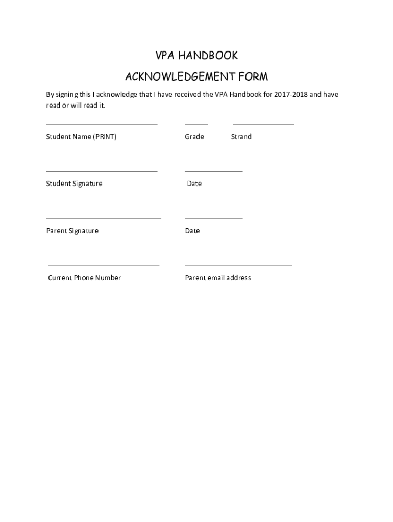 Fillable Online VPA HANDBOOK ACKNOWLEDGEMENT FORM Fax Email Print ...