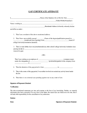 Fillable Online GAP CERTIFICATE AFFIDAVIT Fax Email Print - pdfFiller