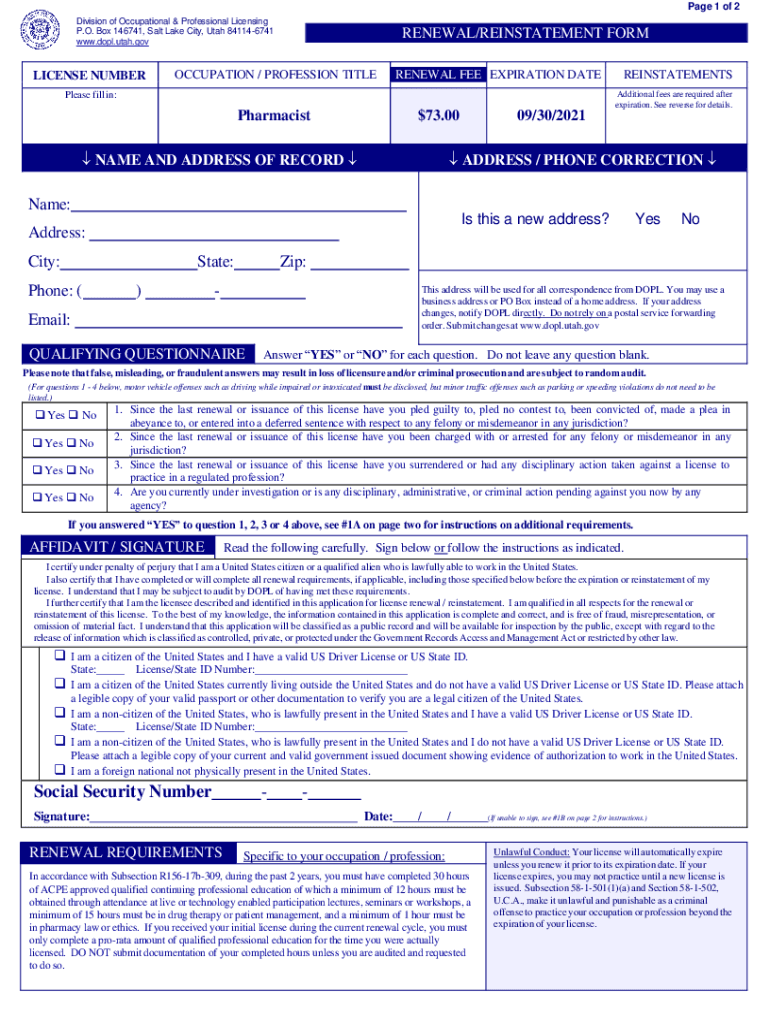 Fillable Online DIVISION OF OCCUPATIONAL LICENSURE Fax Email Print ...