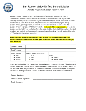 Fillable Online Copy of SRVUSD Athletic Physical Education Request Form ...