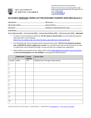 Fillable Online students ubc Go Global Proposed Course LIst for Exchange Studnents 2022/23 ...