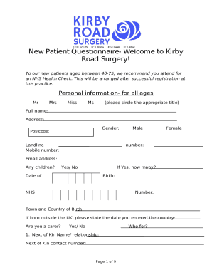 New patient questionnaire Doc Template | pdfFiller