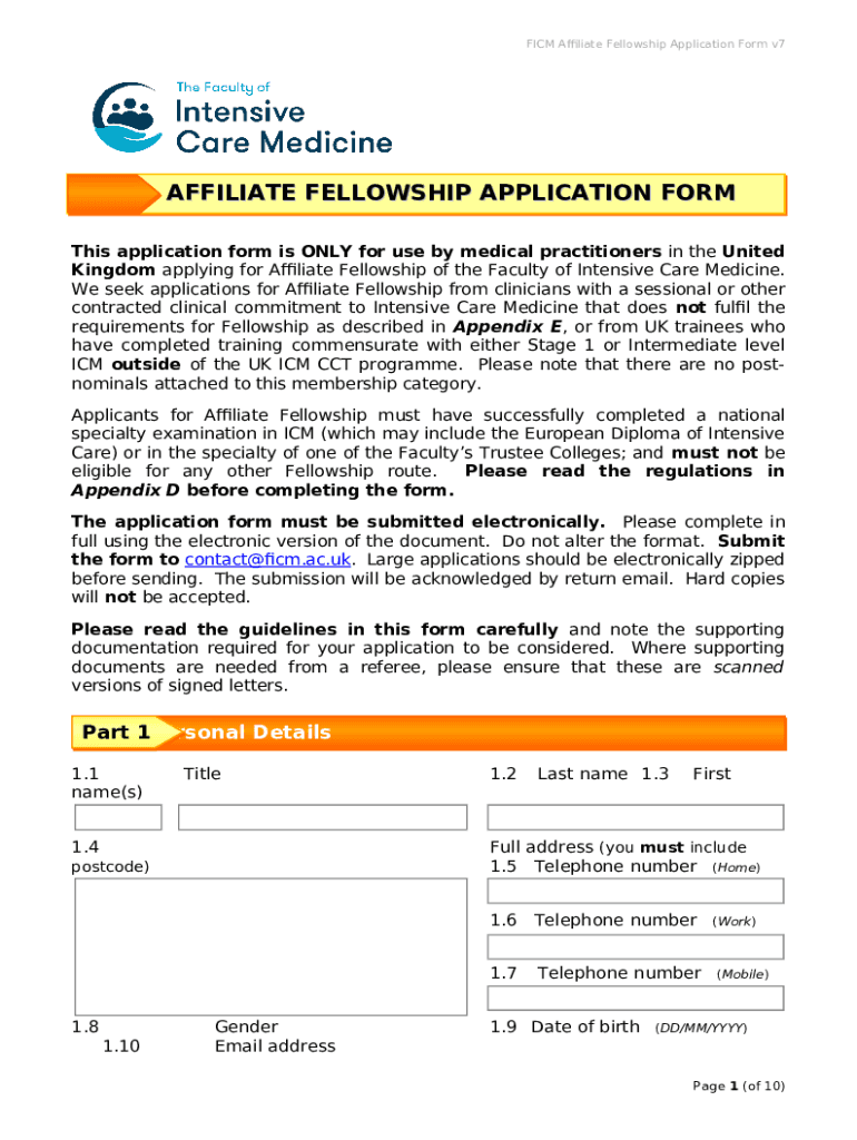 Affiliate Fellowship application - ficm ac Doc Template | pdfFiller