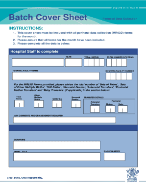 Fillable Online Perinatal Data Collection (PDC) Batch cover sheet. The ...