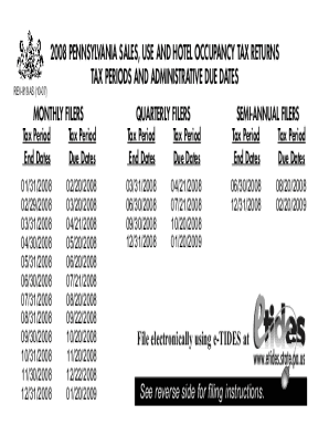Fillable Online 2008 PA Sales, Use and Hotel Occupancy Tax Returns (PA ...