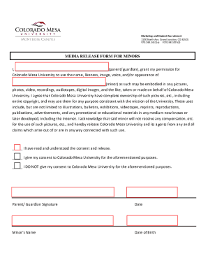 Fillable Online MEDIA RELEASE FORM FOR MINORS I Fax Email Print - pdfFiller