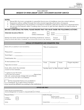 Fillable Online REQUEST OF INTER LIBRARY LOAN/DOCUMENT DELIVERY SERVICE ...