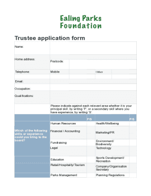 Fillable Online Ealng Parks Foundation Trustee Application Form Fax ...