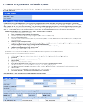 Fillable Online AIG Medi-Care Application to Add Beneficiary Form Fax ...
