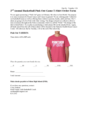 Fillable Online 2nd Annual Basketball Pink Out Game T-Shirt Order Form ...