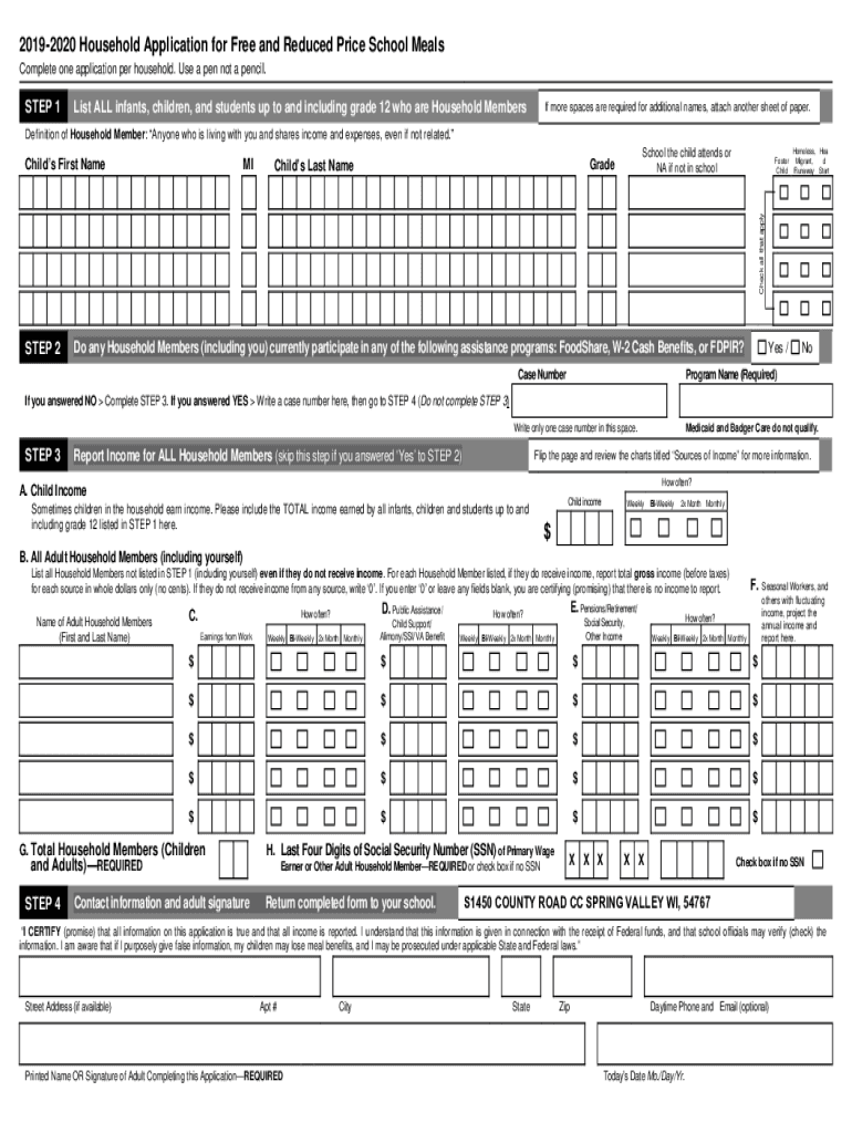 Fillable Online Free and Reduced Lunch Application - susq.k12.pa.us Fax ...
