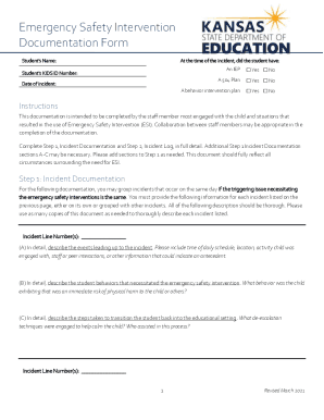 Fillable Online Emergency Safety Intervention Sample Documentation Form ...
