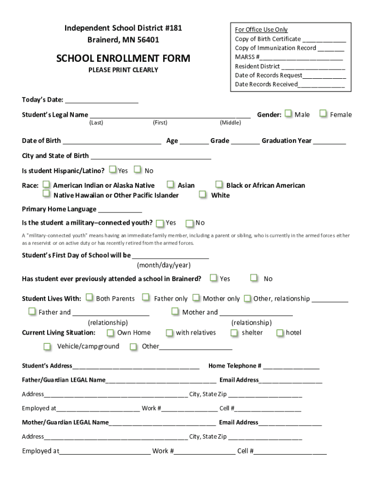 Fillable Online SCHOOL ENROLLMENT FORM Fax Email Print - pdfFiller