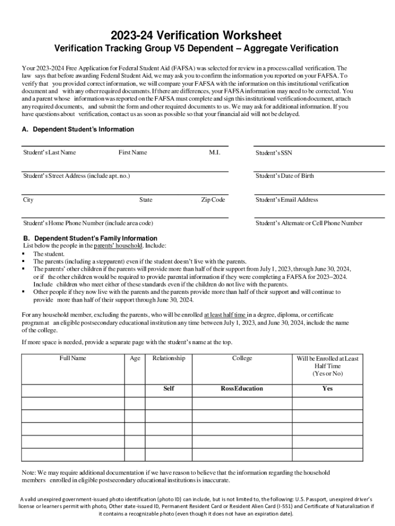 Fillable Online Financial Aid Federal Verification Fax Email Print ...