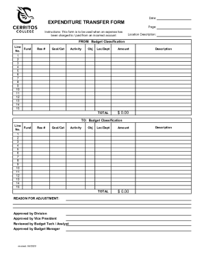 Fillable Online Expenditure Transfer Form. Make budget expenditure ...