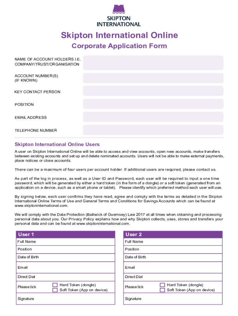 Fillable Online Skipton International Online Corporate Application form ...